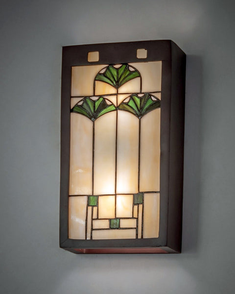Arts & Crafts Ginkgo Stained Glass Wall Sconce | ArchitectGiftsPlus