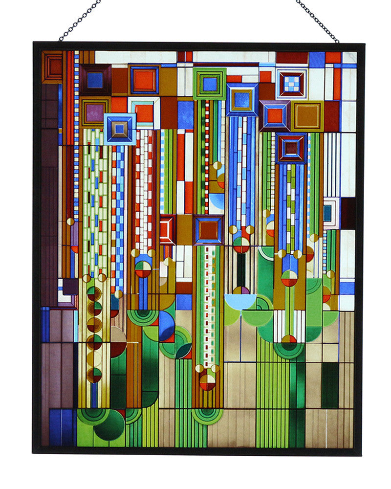 Frank Lloyd Wright Saguaro Stained Glass Metal Framed | ArchitectGiftsPlus